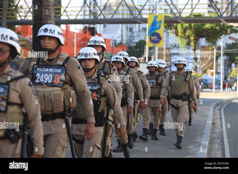 Access Control At Security Portals Salvador Bahia Brazil March Military Police