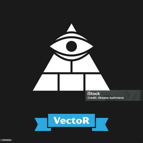 흰색 석공 기호 검은 배경에 고립 된 하나님의 모든 보고 눈 아이콘 삼각형에 있는 섭리의 눈 벡터 일러스트레이션