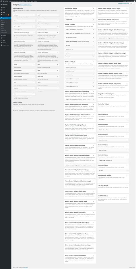 Widgets And Widget Areas Gridhub Pro