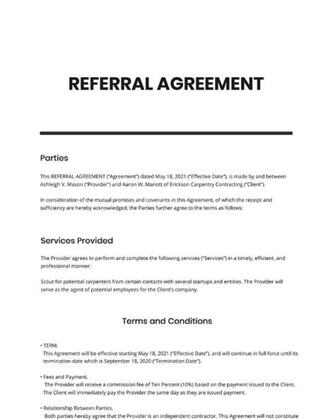 Referral Agreement Template Prewrite