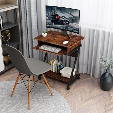 Mulkglobal Rolling Computer Desk With Keyboard Tray Compact Computer Cart With
