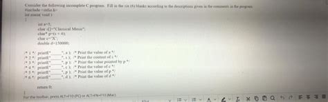 Solved Comide The Following Incomplete Program Fill In The