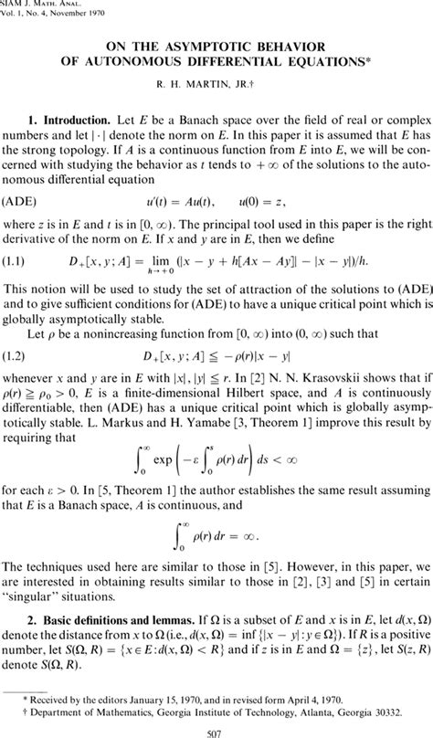 On The Asymptotic Behavior Of Autonomous Differential Equations Siam Journal On Mathematical