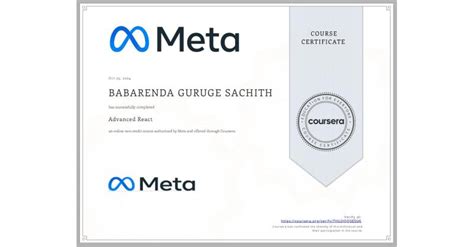Completion Certificate For Advanced React Sachith B