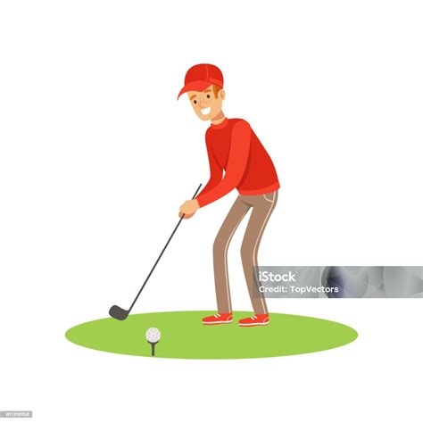 빨간 스웨터와 모자 스윙 벡터 일러스트 레이 션을 복용에서 골프 선수 남자에 대한 스톡 벡터 아트 및 기타 이미지 남자