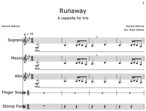 Runaway Sheet Music For Choir Tenor Finger Snap Drum Set