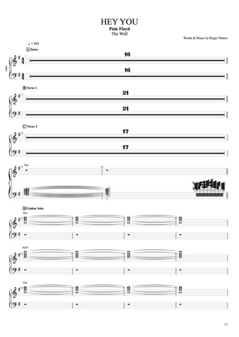 Hey You Tab By Pink Floyd Guitar Pro Full Score Mysongbook