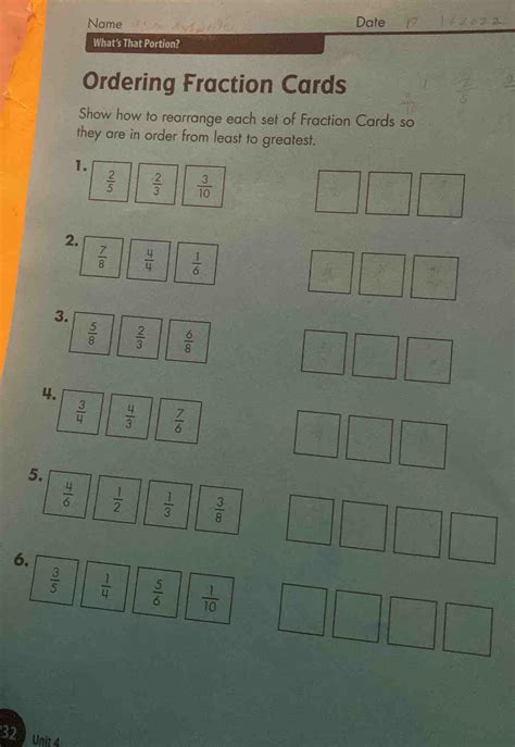 Name Date What S That Portion Ordering Fraction Cards Show How To