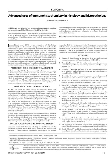 Pdf Advanced Uses Of Immunohistochemistry In Histology And Histopathology