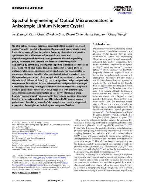 Pdf Spectral Engineering Of Optical Microresonators In Anisotropic Lithium Niobate Crystal