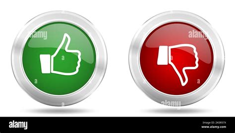 Like And Unlike Concept Web Buttons Silver Metallic Thumb Up And Down Vector Icons Isolated On