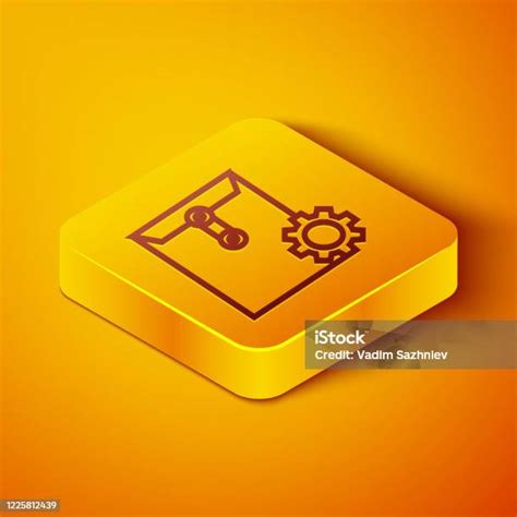 주황색 배경에서 격리된 등각투영 선 봉투 설정 아이콘입니다 노란색 사각형 버튼입니다 벡터 일러스트레이션 3차원 형태에 대한 스톡 벡터 아트 및 기타 이미지 Istock