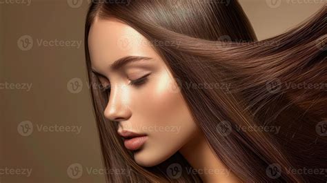 Ai Generated Beautiful Model Girl With Shiny Brown And Straight Long