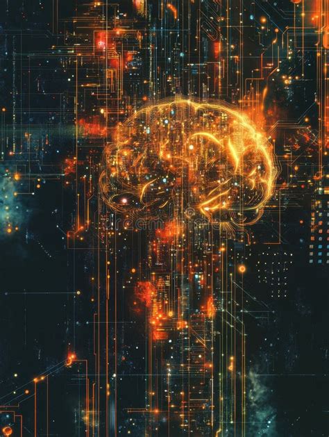 Abstract Digital Brain Illuminated By Vibrant Circuits And Wires In A Complex Neural Network