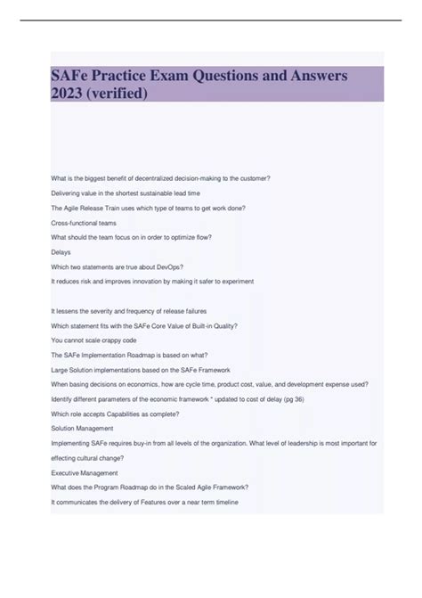 Safe Practice Exam Questions And Answers 2023 Verified Safe Agile Stuvia Us