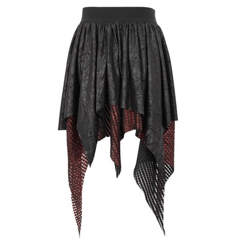 Gothic Black And Red Splicing Irregular Skirt With Buckle