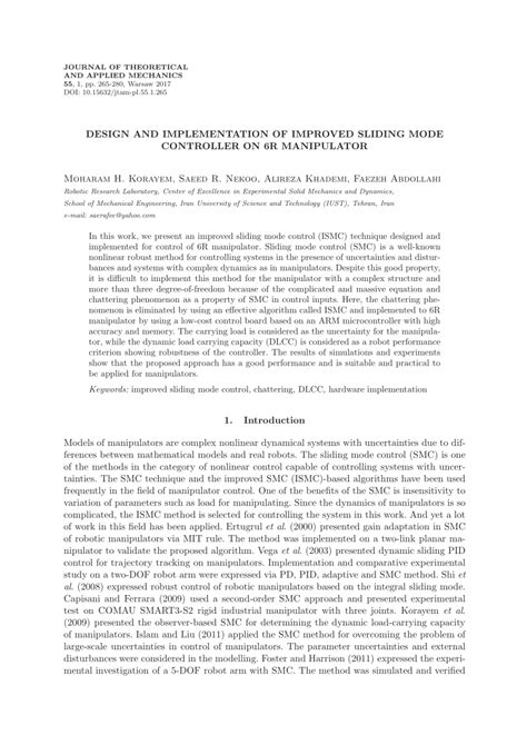 Pdf Design And Implementation Of Improved Sliding Mode Controller On