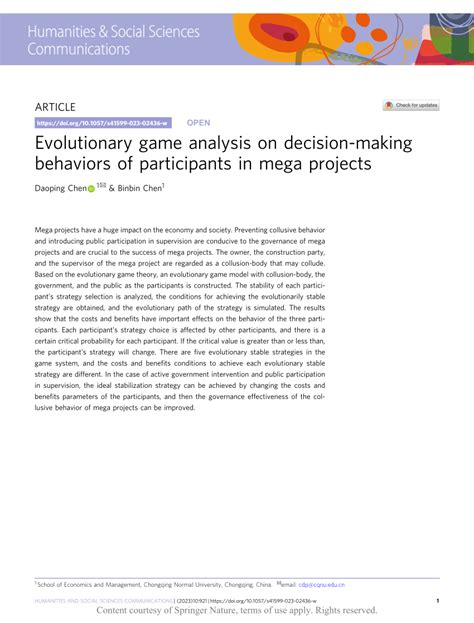 Pdf Evolutionary Game Analysis On Decision Making Behaviors Of