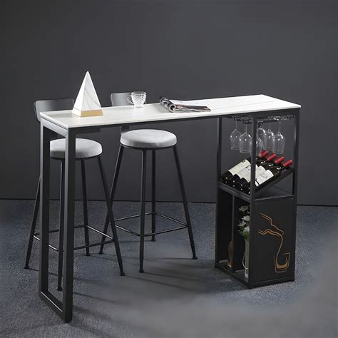 Industrial Rectangle Pub Table White Sintered Stone Bar Height Cocktail