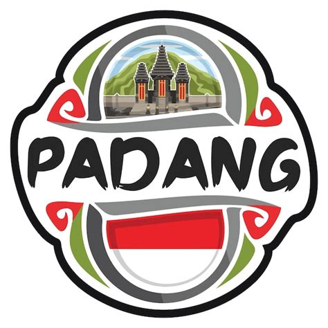 Padang 인도네시아 국기 여행 기념품 스티커 스카이 라인 랜드 마크 로고 배지 스탬프 인감 엠블럼 Svg Eps 프리미엄 벡터