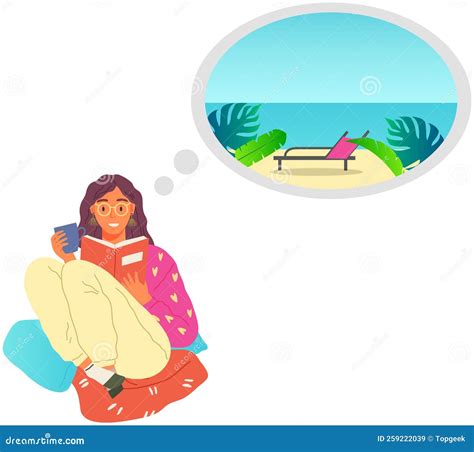 Woman Reading Book And Dreaming About Summer Vacation At Sea Thinks
