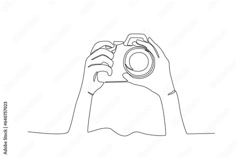 Hand Set Camera Zoom World Photography Day One Line Drawing Stock