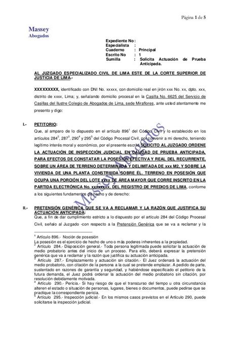 Modelo De Demanda De Prueba Anticipada De InspecciÓn Judicial