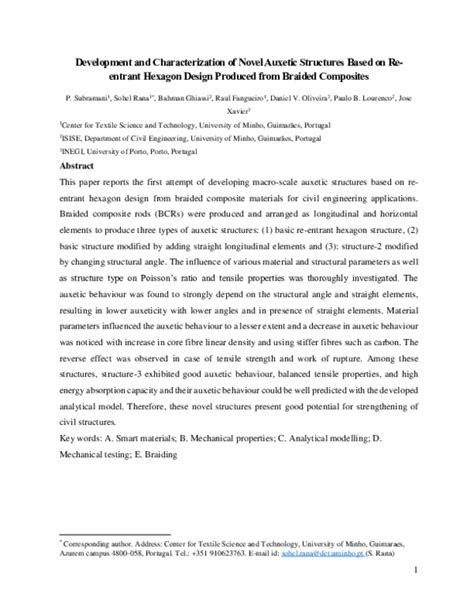 Pdf Development And Characterization Of Novel Auxetic Structures Based On Re Entrant Hexagon