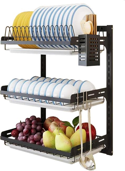Wall Mounted Dish Drying Rack 3 Tier Hanging Dish Rack
