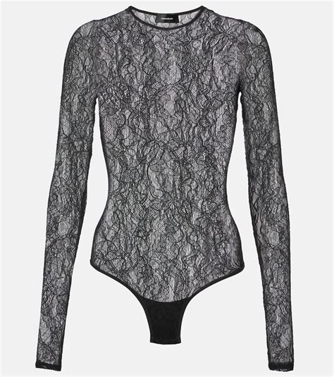 Wardrobenyc Lace Long Sleeve Bodysuit In Black Modesens