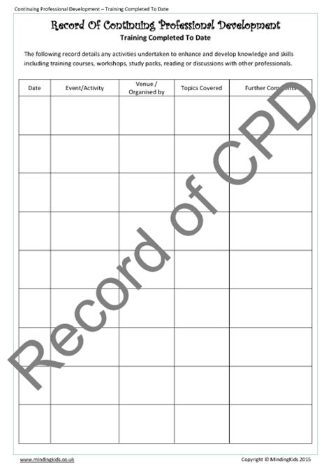 Printable Cpd Record Sheet Template Printable Templates