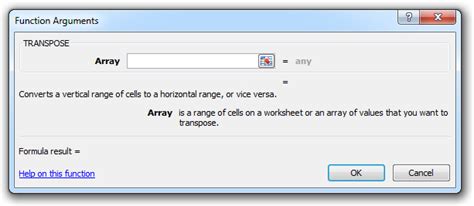 transpose formula excel flip orientation of a range