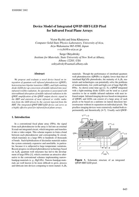 Pdf Device Model Of Integrated Qwip Hbt Led Pixel For Infrared Focal Plane Arrays