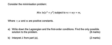Solved Consider The Minimisation Problem Min In X2 Y2