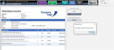 Excel Quotation Generator With Database Proforma Invoice Template Etsy