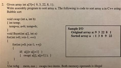 solved 2 given array int a[5] { 9 3 22 8 1} write