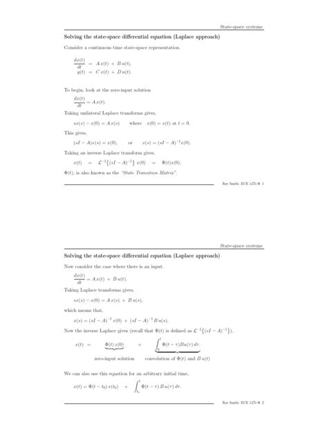 Solution Of State Space Equation Eigenvalues And Eigenvectors Laplace Transform