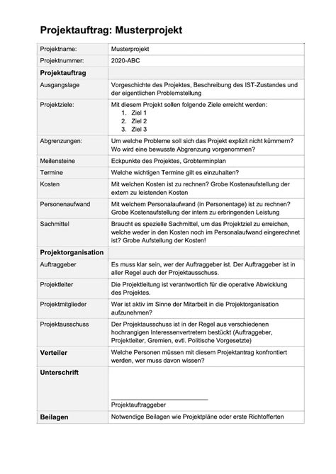 Projektauftrag Vorlage Artofit