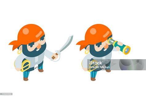 해 적 배는 Rew 버 커 니 터 해 적을 바다 개 선원 선장 판타지 Rpg 보물 게임 캐릭터 평면 디자인 벡터 일러스트 레이