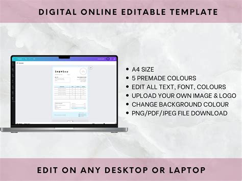 Invoice Editable Template Printable Order Form Invoice Premade Colors Digital Invoice Form