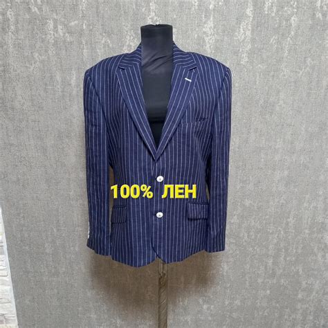Піджак жакет блейзер лляний 100 льон синій в смужку однобортний стильний брендовий — ціна