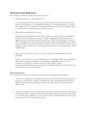 Mock Interview Reflection Preparing For Questions Surprises Course Hero