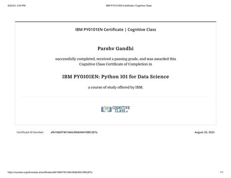 Python Datascience Ibmdatascience Pythoncertificate Parshv Nileshbhai Gandhi