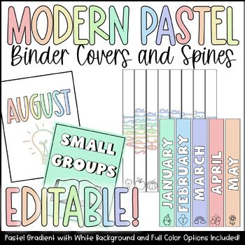 Modern Pastel Editable Binder Covers And Spines Organization Pastel