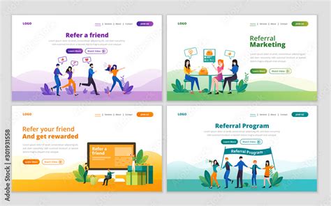 Set Of Web Page Design Template For Referral Marketing Strategy Affiliate Marketing Refer A