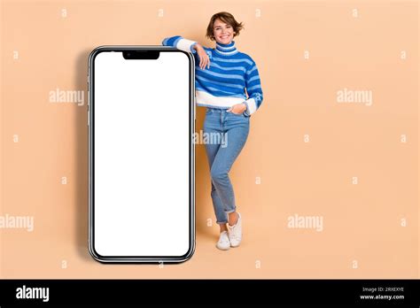 Full Size Photo Of Pretty Positive Girl Demonstrate Huge Empty Space