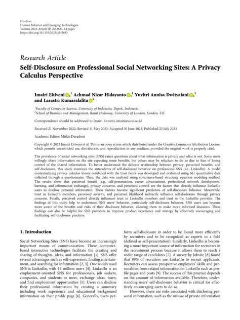 PDF Self Disclosure On Professional Social Networking Sites A Privacy Calculus Perspective