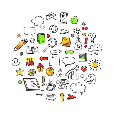 Hand Drawn Set Vector Design Images Hand Drawn Minimalistic Outline Elements Set Put In Neat