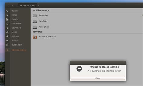 18 04 unable to access location not authorized to perform operation