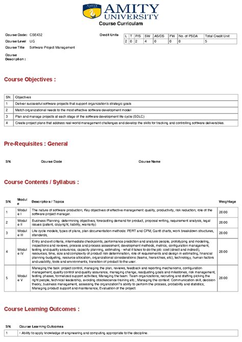Spm Syllabus Course Objectives Pre Requisites General Course Contents Syllabus